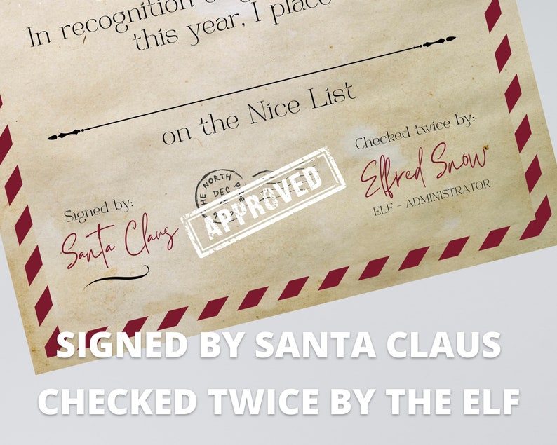 Instant Download Editable Santa Nice List Certificate, Personalised ...