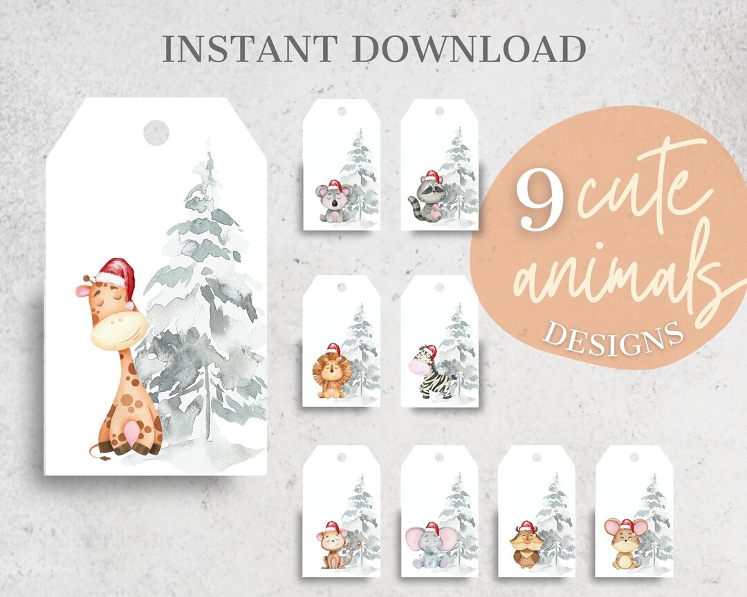 Watercolor Animals Gift Tags Watercolor Holiday Tags Christmas - Etsy