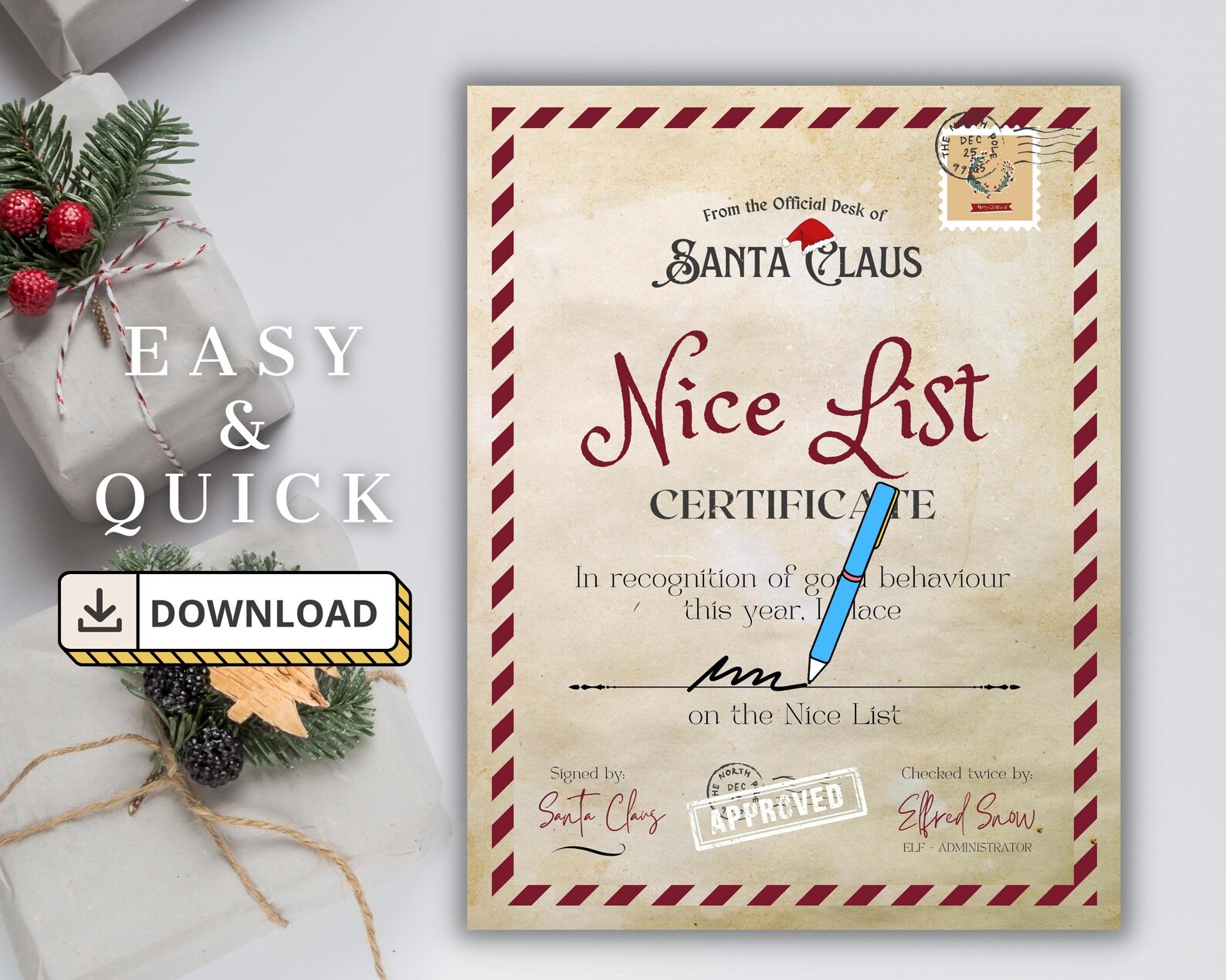 Editable Santa Letter and Nice List Certificate Printable - Etsy