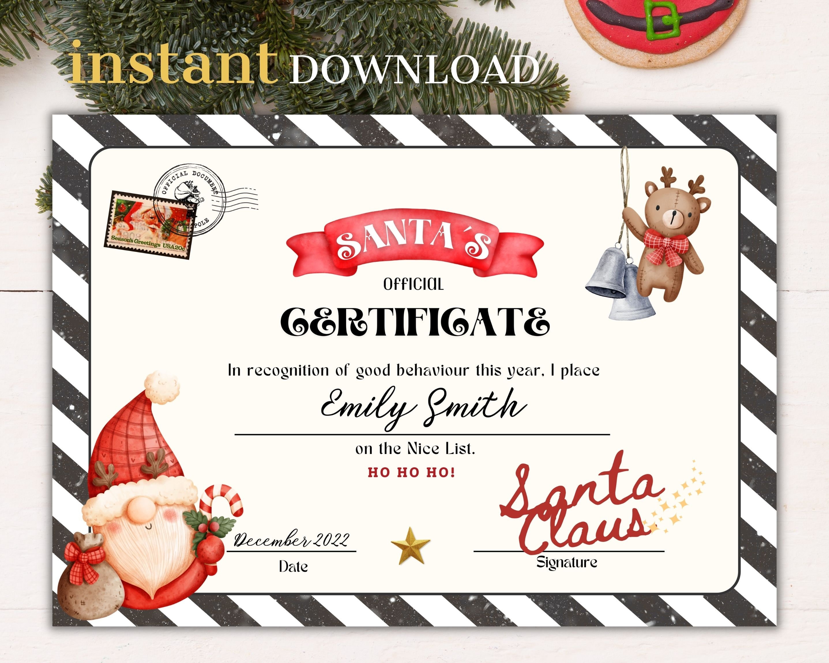 Editable Santa Nice List Certificate, Personalised Nice List From Santa ...