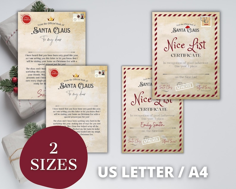 Editable Santa Letter and Nice List Certificate Printable Template ...