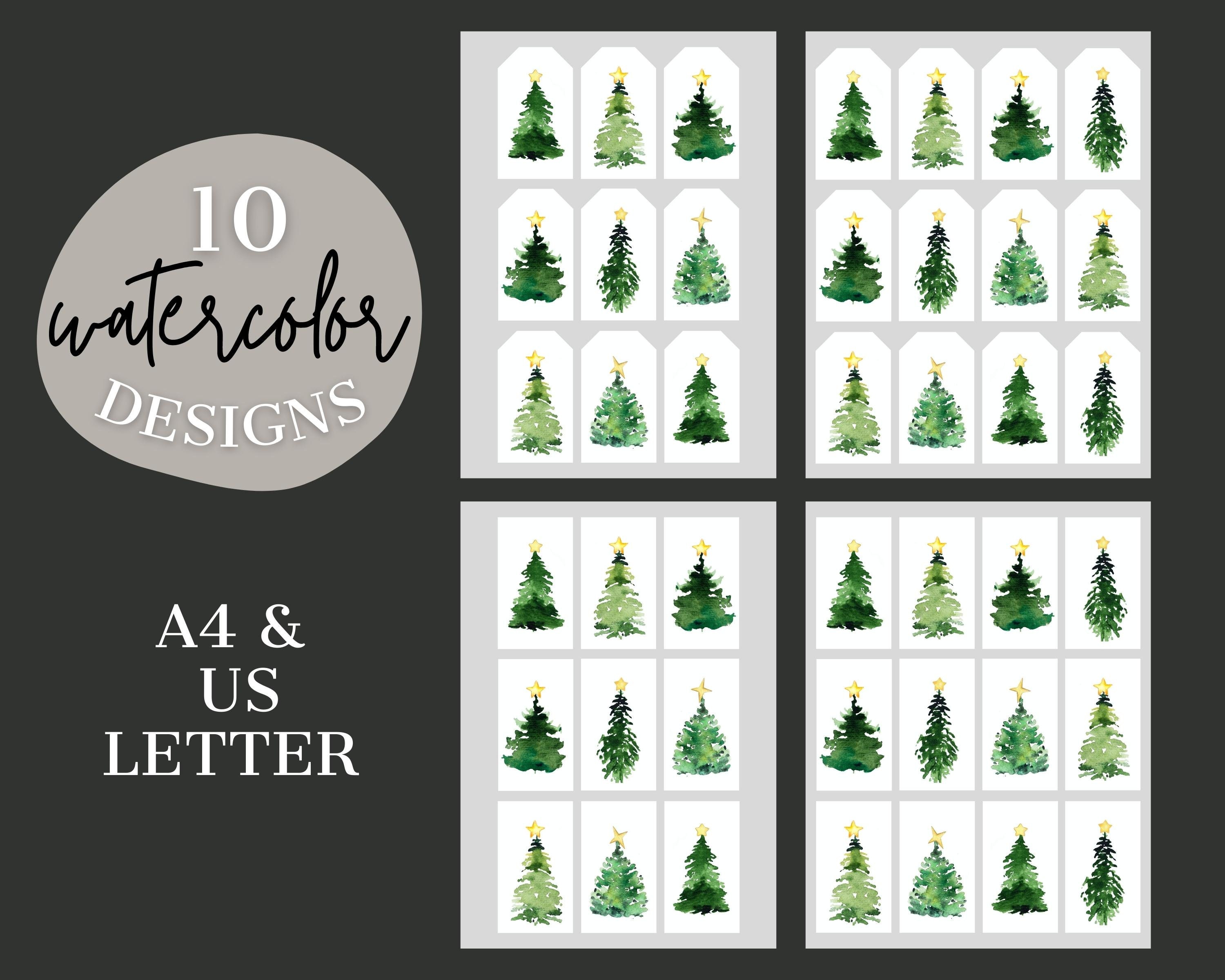 Watercolor Holiday Tags Christmas Tree Printable Gift Tags DIY Holiday ...