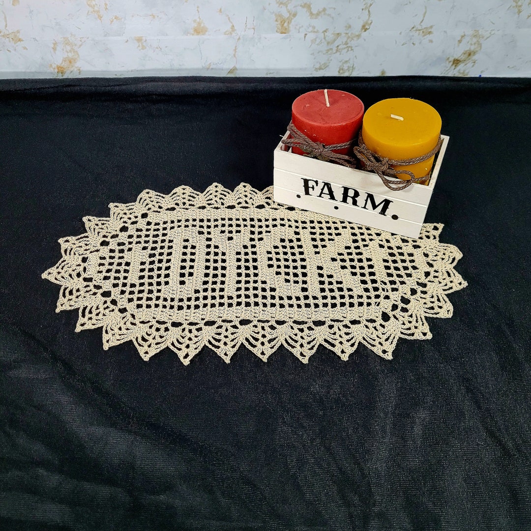 Personalized Doily With Border, Filet Crochet Name Doily, Handmade ...