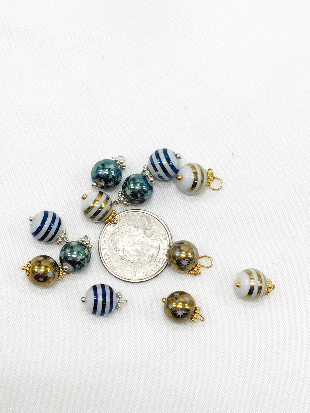 STARS & STRIPES! 12 Miniature Christmas Tree Ornaments 10mm for Westrim ...