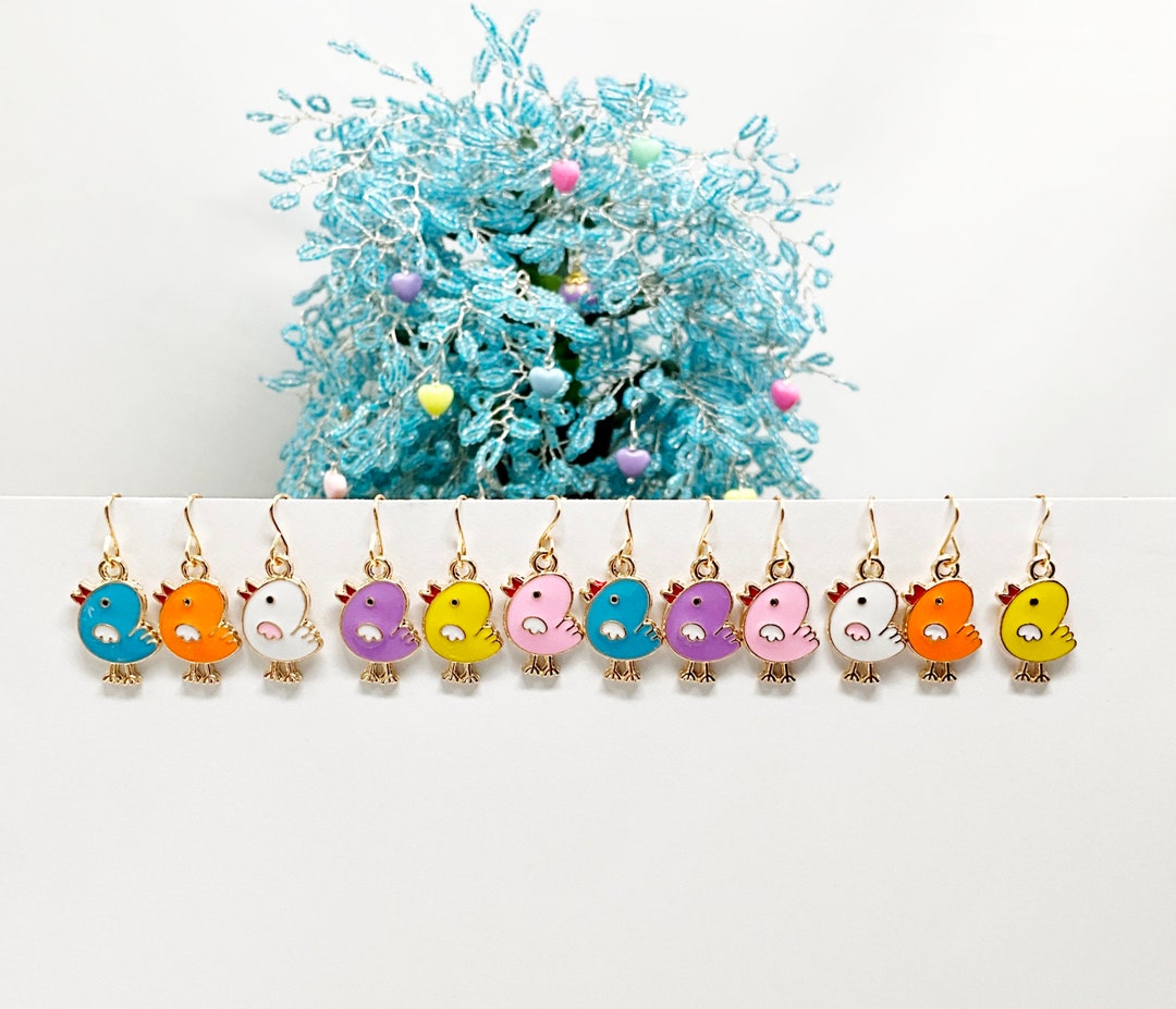 Set 12 Colorful Enameled Chicks! Cute Tree Ornaments for Beaded Real or ...
