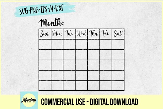 Calendar SVG Monthly Calendar Cut File Calendar Silhouette | Etsy