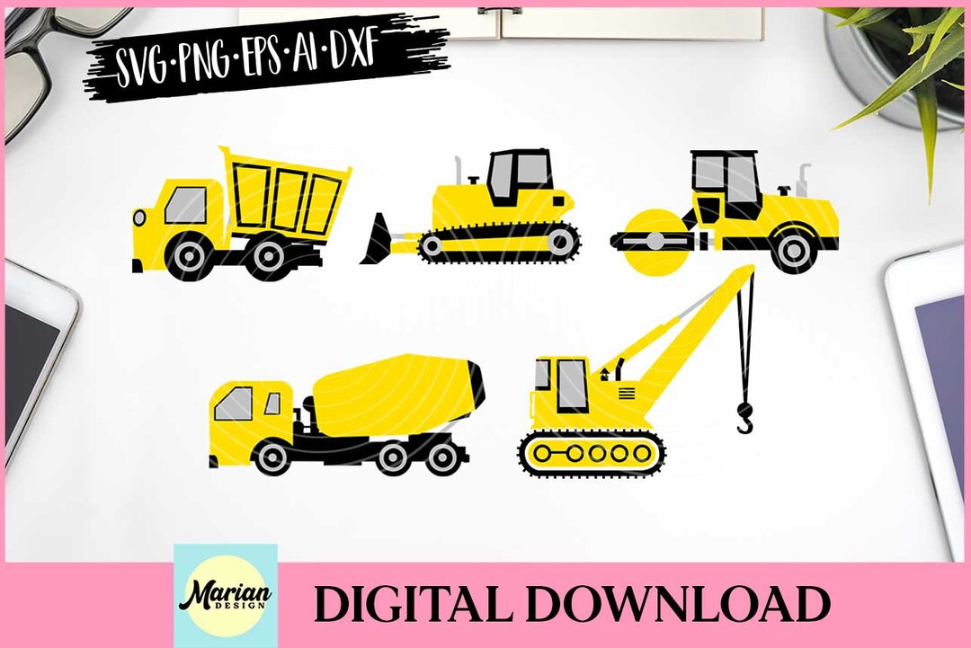 Construction Vehicle SVG Bundle, Crane Svg, Dump Truck Svg, Steam ...