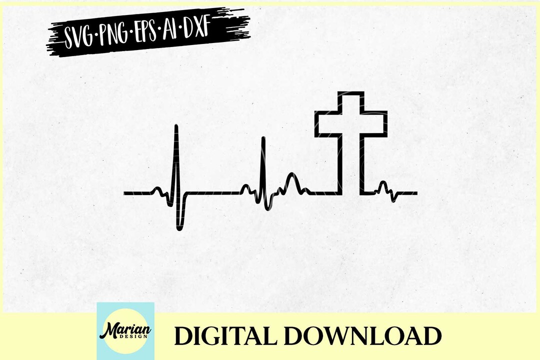Heartbeat Cross SVG: Christian Easter Design (digital Download) - Etsy