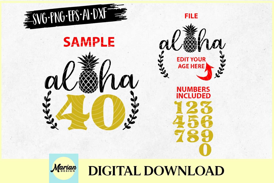 Aloha 40 Svg40th Birthday Svg Birthday Svg Hawaiian - Etsy
