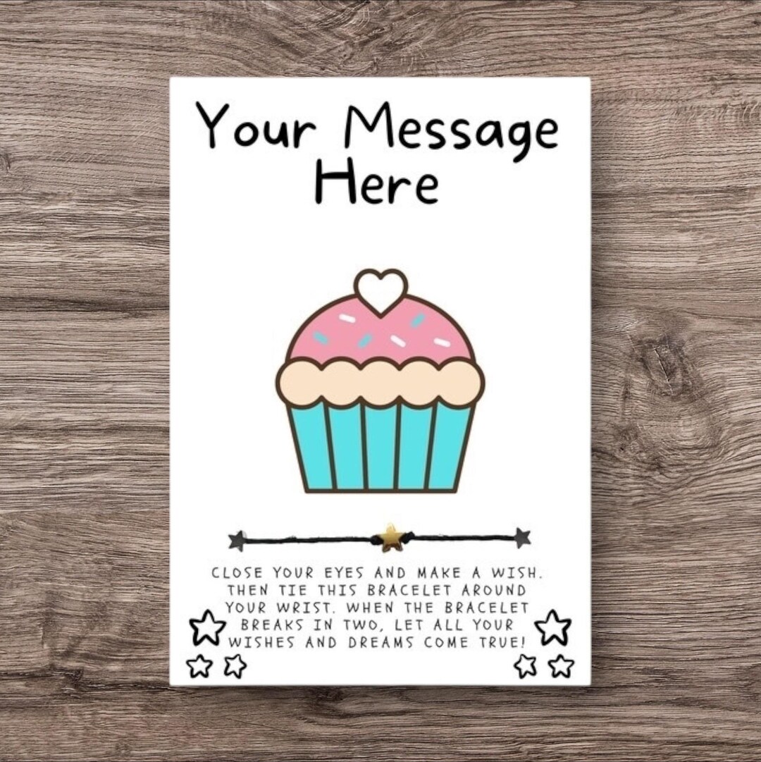 Cupcake Wish Bracelet: Personalized Birthday Party Favor Card - Etsy