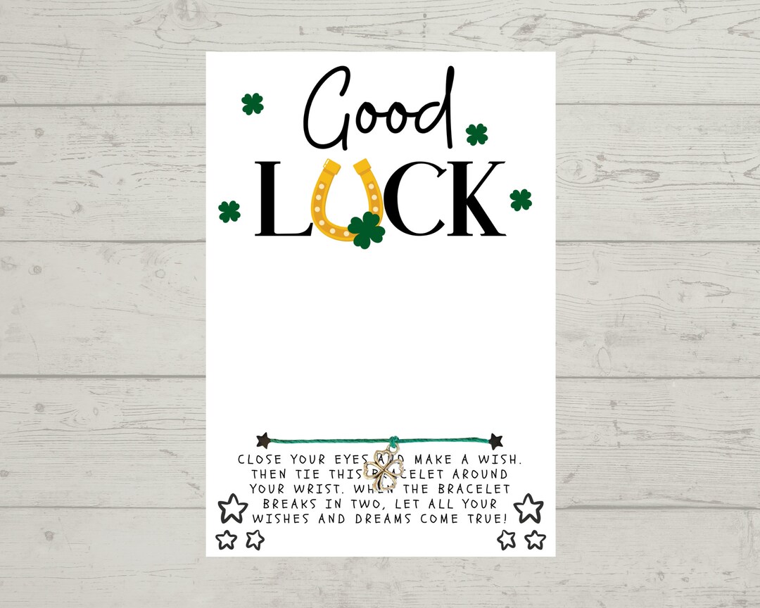 Good Luck Card, Good Luck Shamrocks/clovers Wish Bracelet, Party Favor ...
