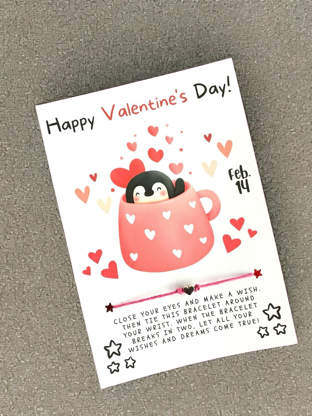 Penguin in Mug With Hearts Wish Bracelet, Holiday Party Favor ...