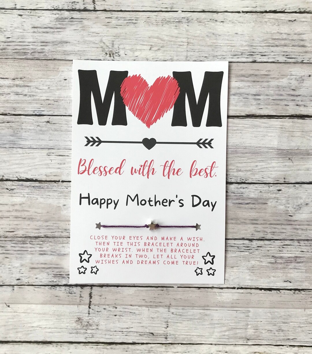 MOM Heart Blessed With the Best. Happy Mother's Day Wish Bracelet, Card ...