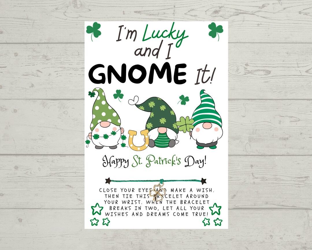 I'm LUCKY and I GNOME It! Shamrock Gnome Wish Bracelet, Holiday Party ...