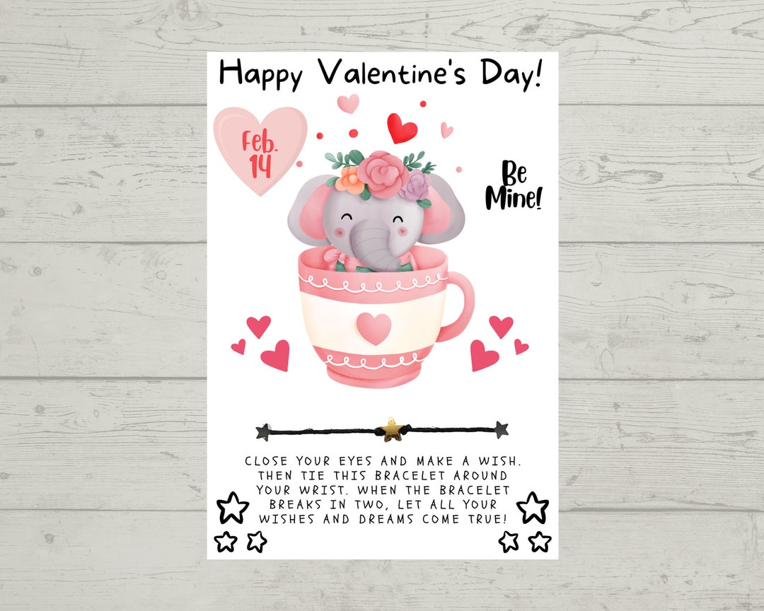 Elephant Valentines Day Wish Bracelet, Valentines Day Card, Valentines ...