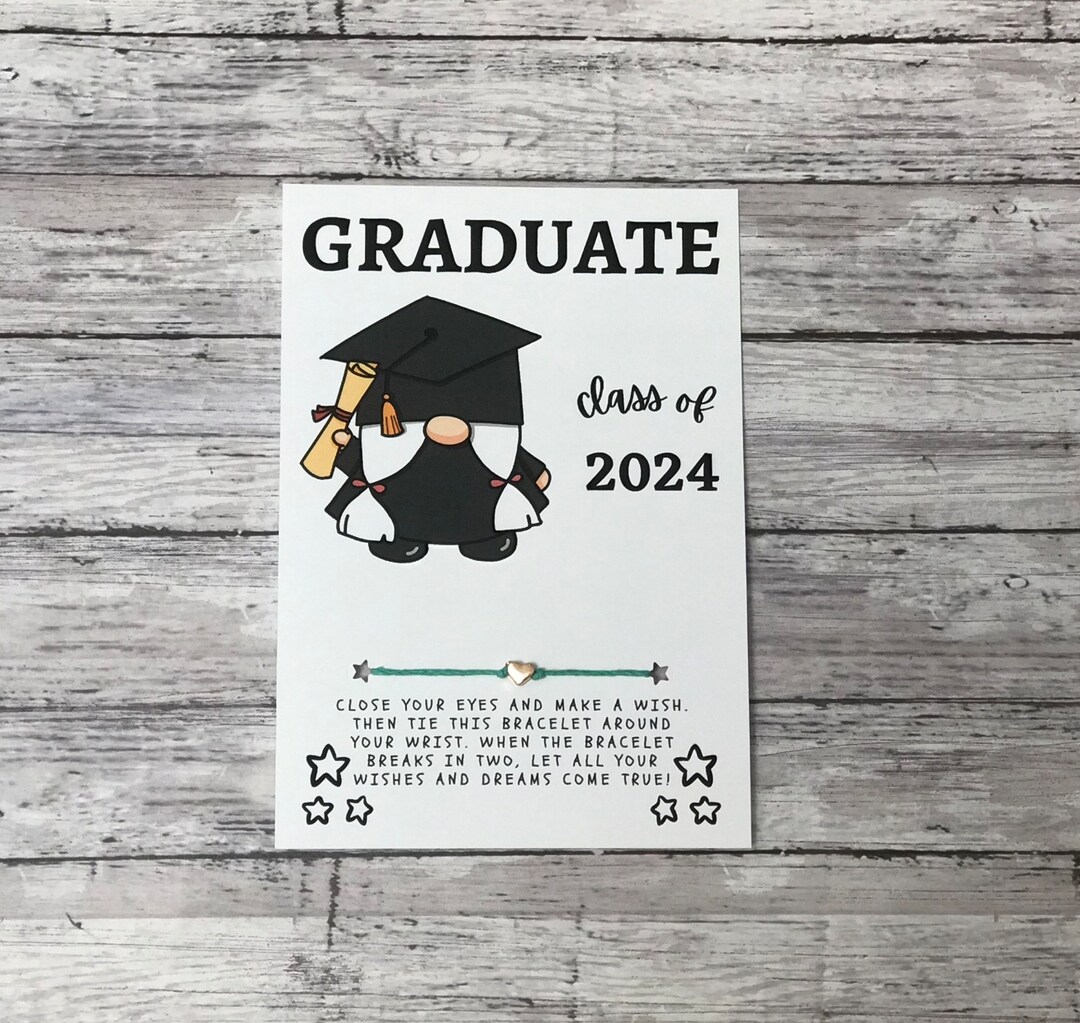 Graduate Class of 2024 Gnomie Girl Gnome Wish Bracelet Graduation Card ...