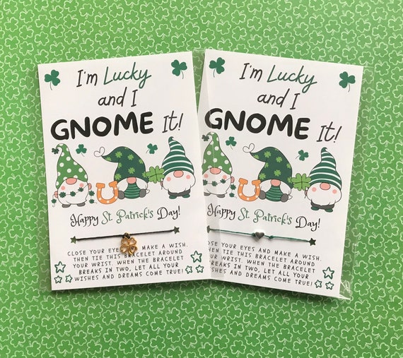 I'm LUCKY and I GNOME It Shamrock Gnome Wish Bracelet | Etsy