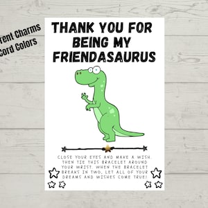 Dinosaur Friendship Wish Bracelet Card, Valentines Day Gift, Class Gift ...