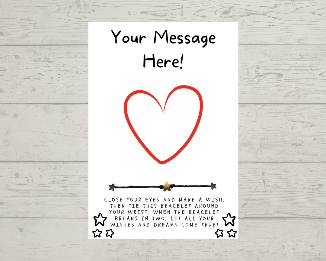 GALENTINES, Red Heart Wish Bracelet: Personalized Card, Party Favor - Etsy