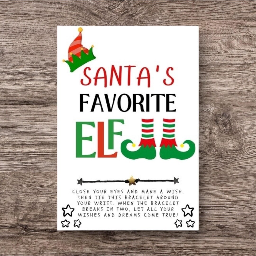 Elf Christmas Card, Stocking Stuffer, Christmas Wish Bracelet, Employee ...