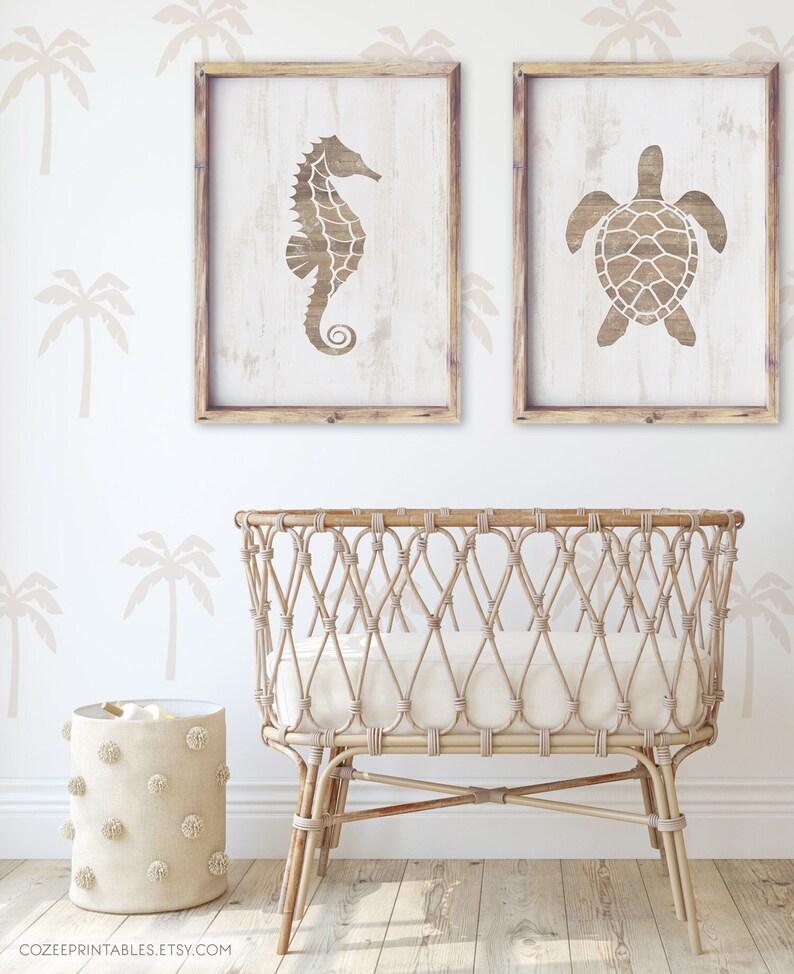 Coastal Nursery Wall Art, Printable Sea Turtle and Seahorse Nursery ...