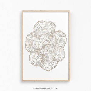 Modern Tree Ring Line Art, Printable Wall Decor, Neutral, Gray, Taupe ...