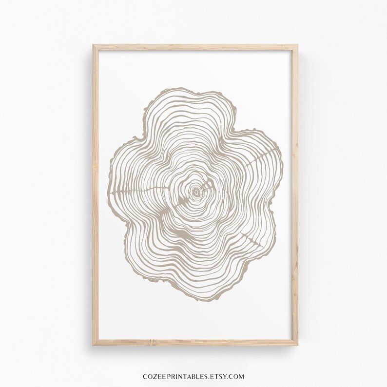 Modern Tree Ring Line Art, Printable Wall Decor, Neutral, Gray, Taupe ...