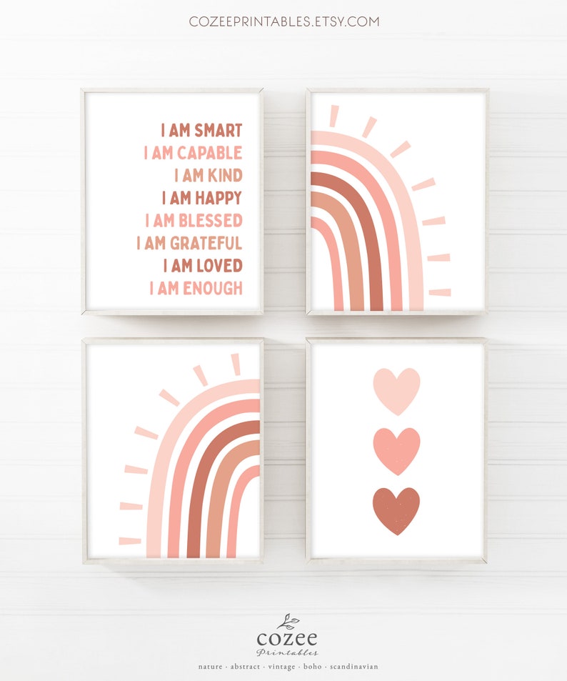 Pink Rainbow Affirmations Kids Wall Art Printable Rainbow - Etsy