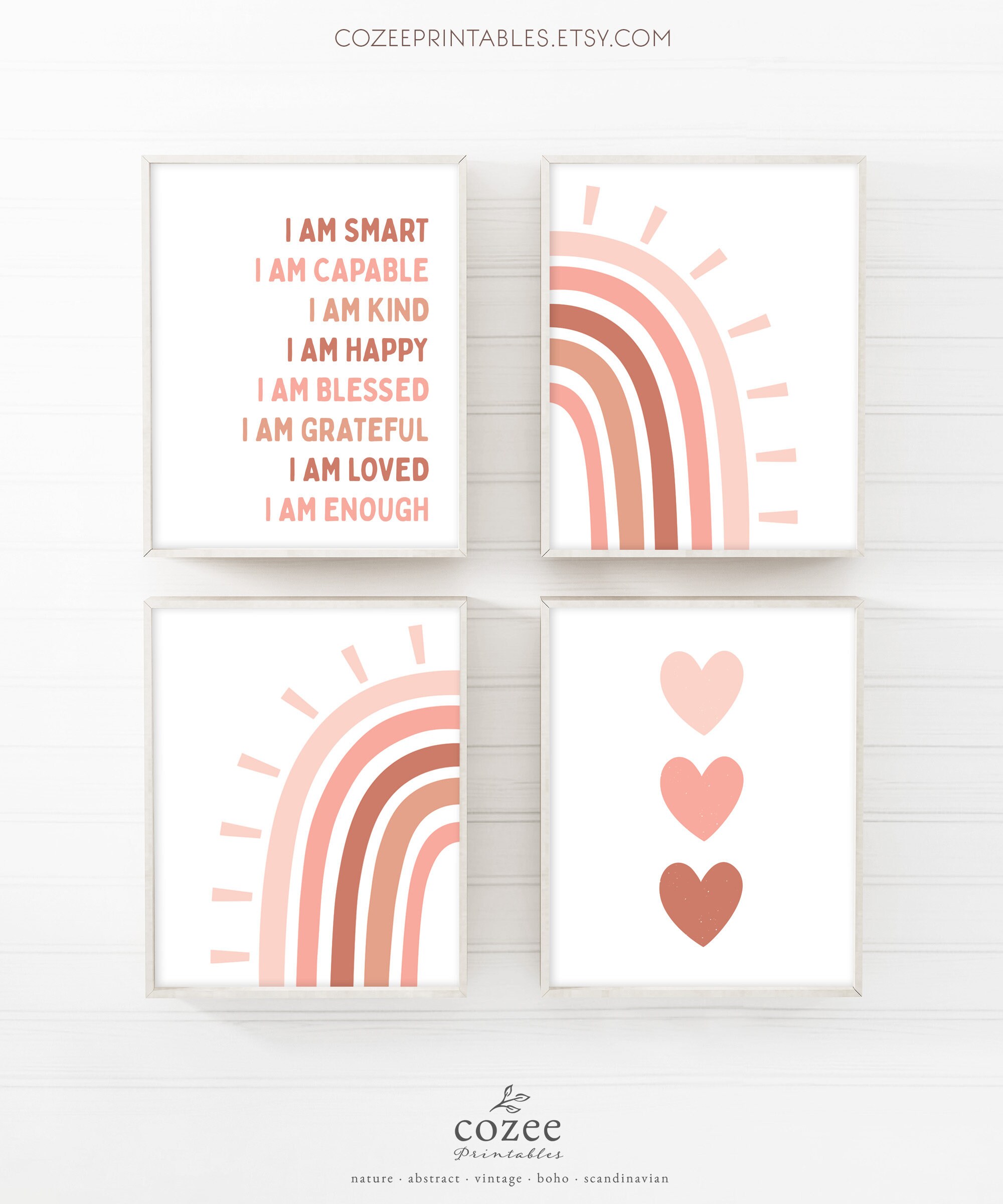 Pink Rainbow Affirmations Kids Wall Art, Printable Rainbow Wall Art ...