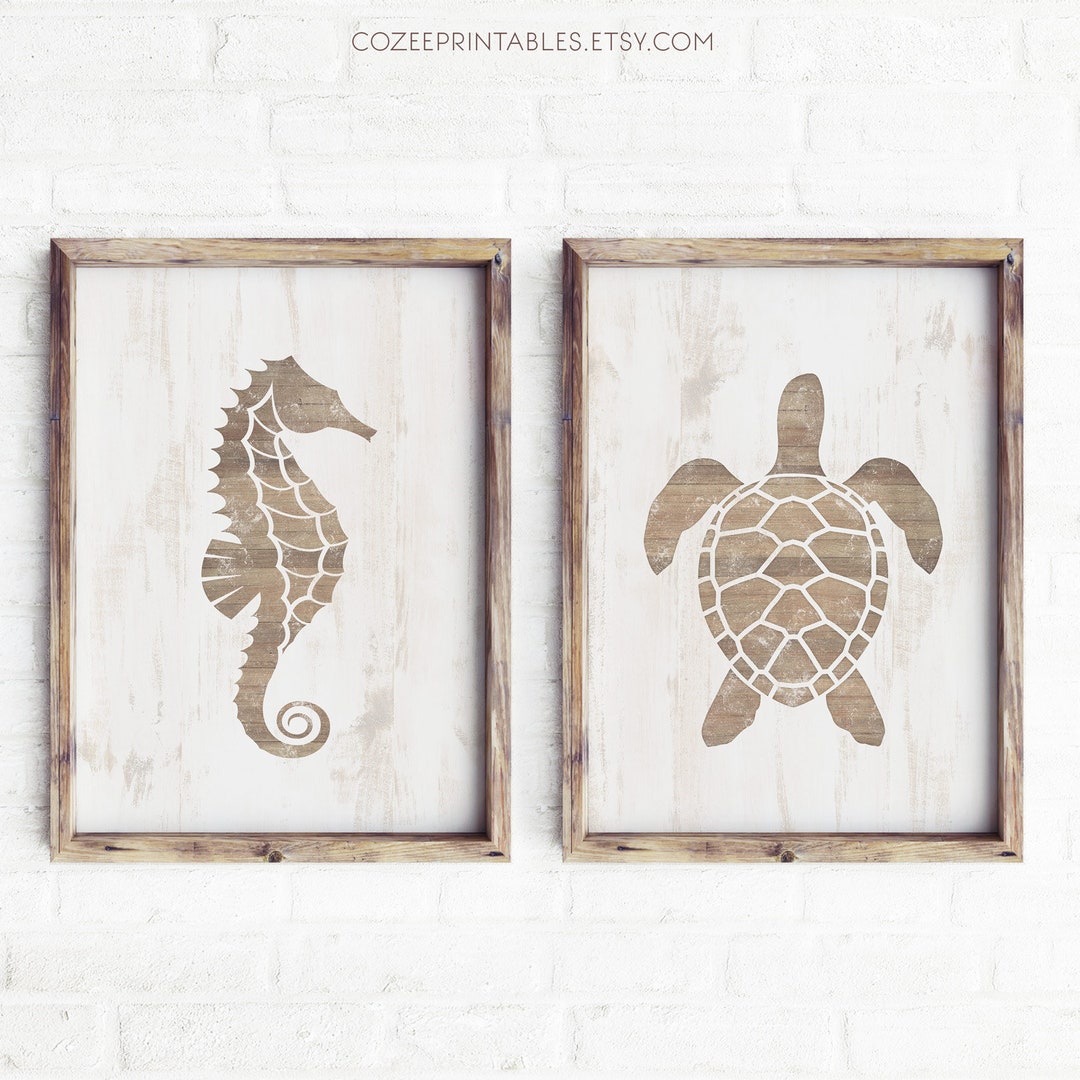 Coastal Nursery Wall Art, Printable Sea Turtle and Seahorse Nursery ...