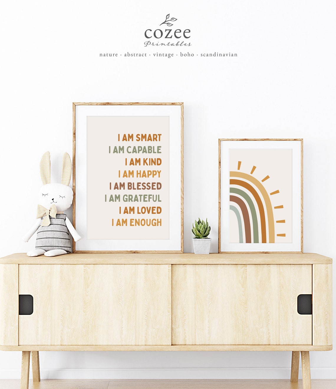 Positive Kid Affirmations Rainbow Wall Art, Printable Boho Earthy ...