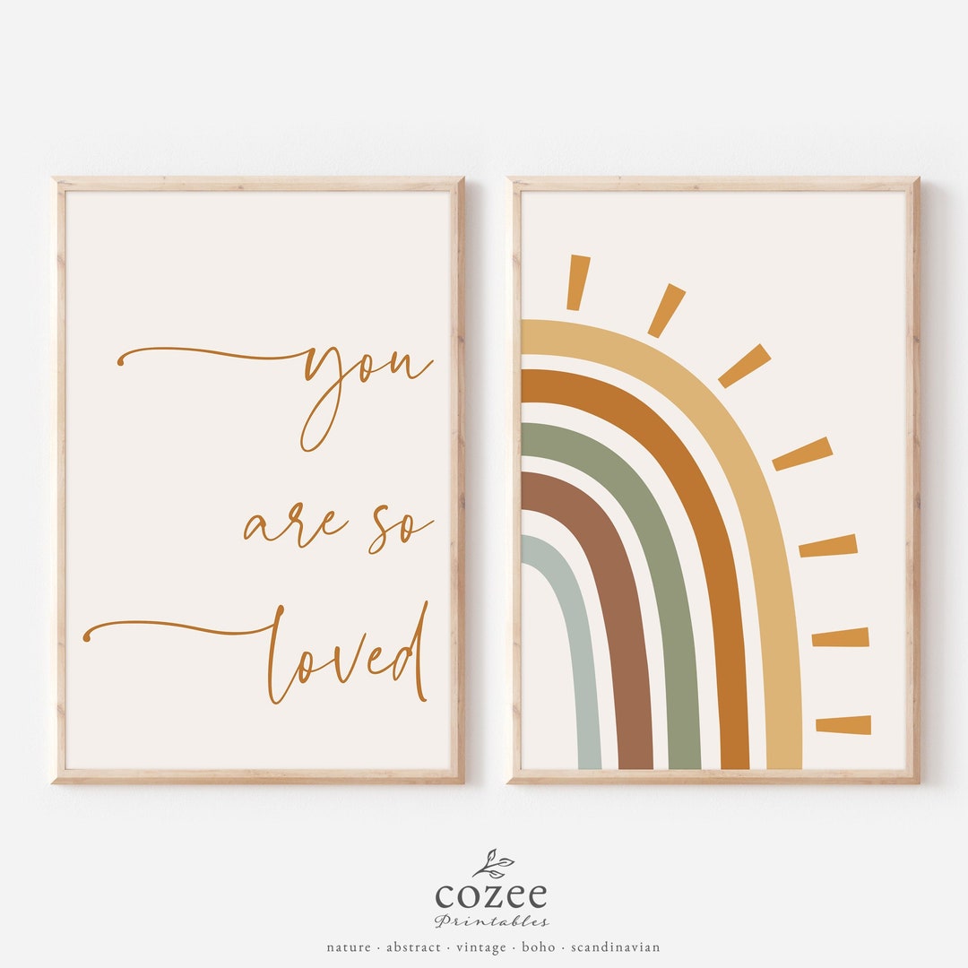 You Are so Loved Rainbow Nursery Wall Art, Printable Boho Nursery Wall ...