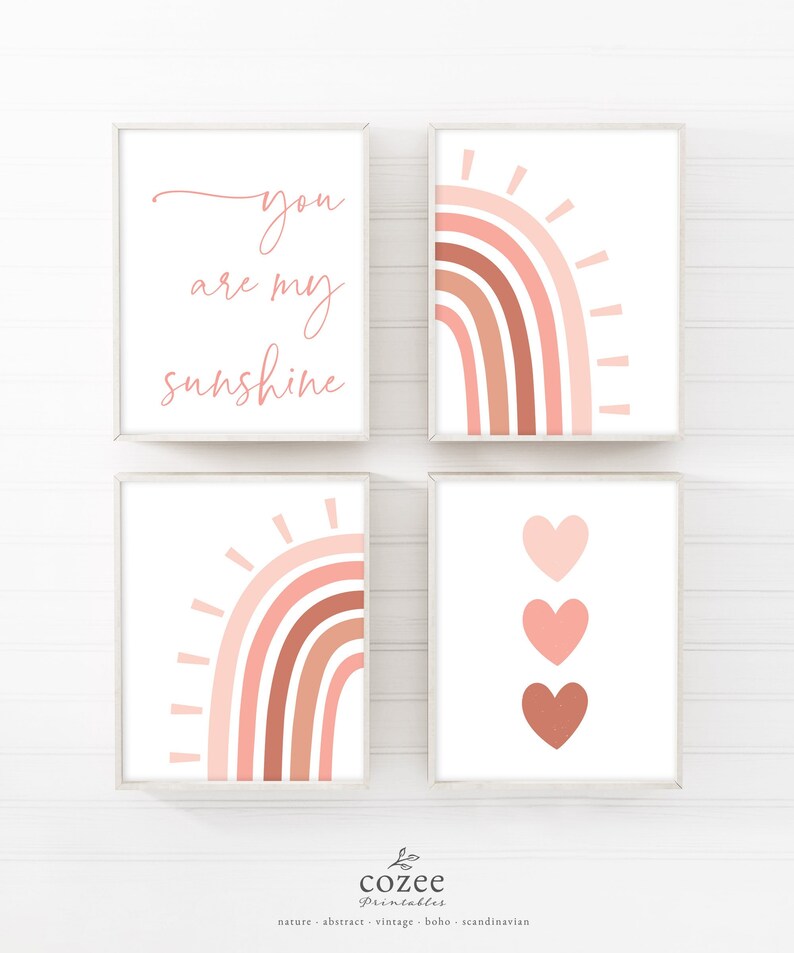Pink Rainbow Nursery Wall Art Printable Boho Nursery Wall - Etsy