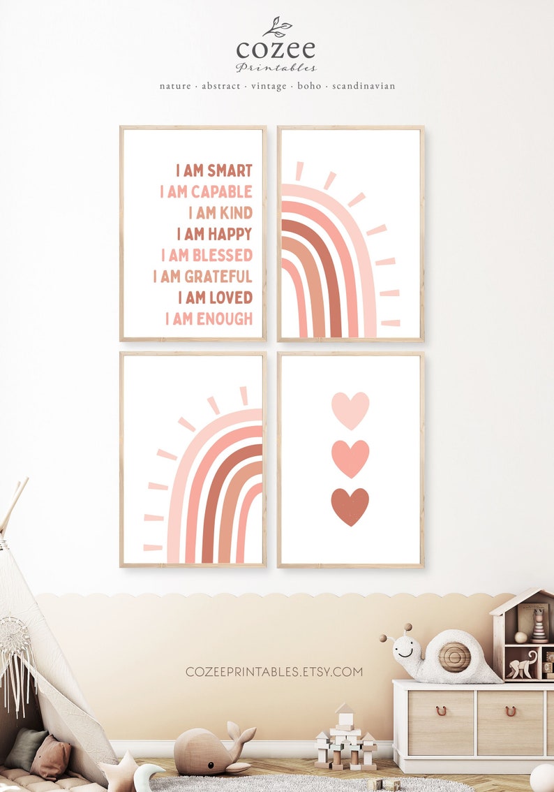 Pink Rainbow Affirmations Kids Wall Art, Printable Rainbow Wall Art ...
