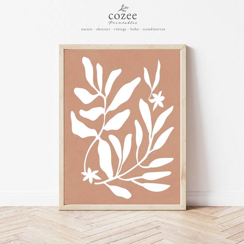 Terracotta Botanical Art Print, Printable Abstract Leaf Wall Art ...