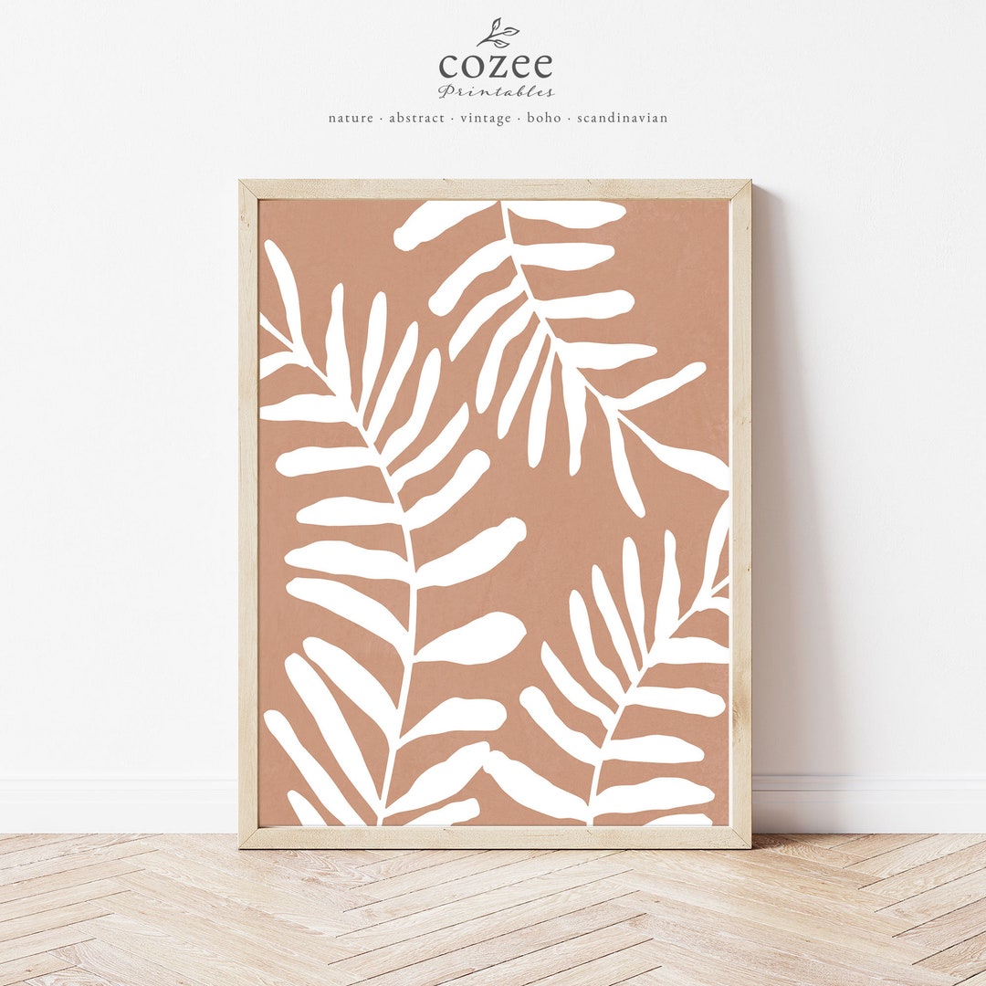 Terracotta Botanical Art Print, Printable Abstract Leaf Wall Art ...