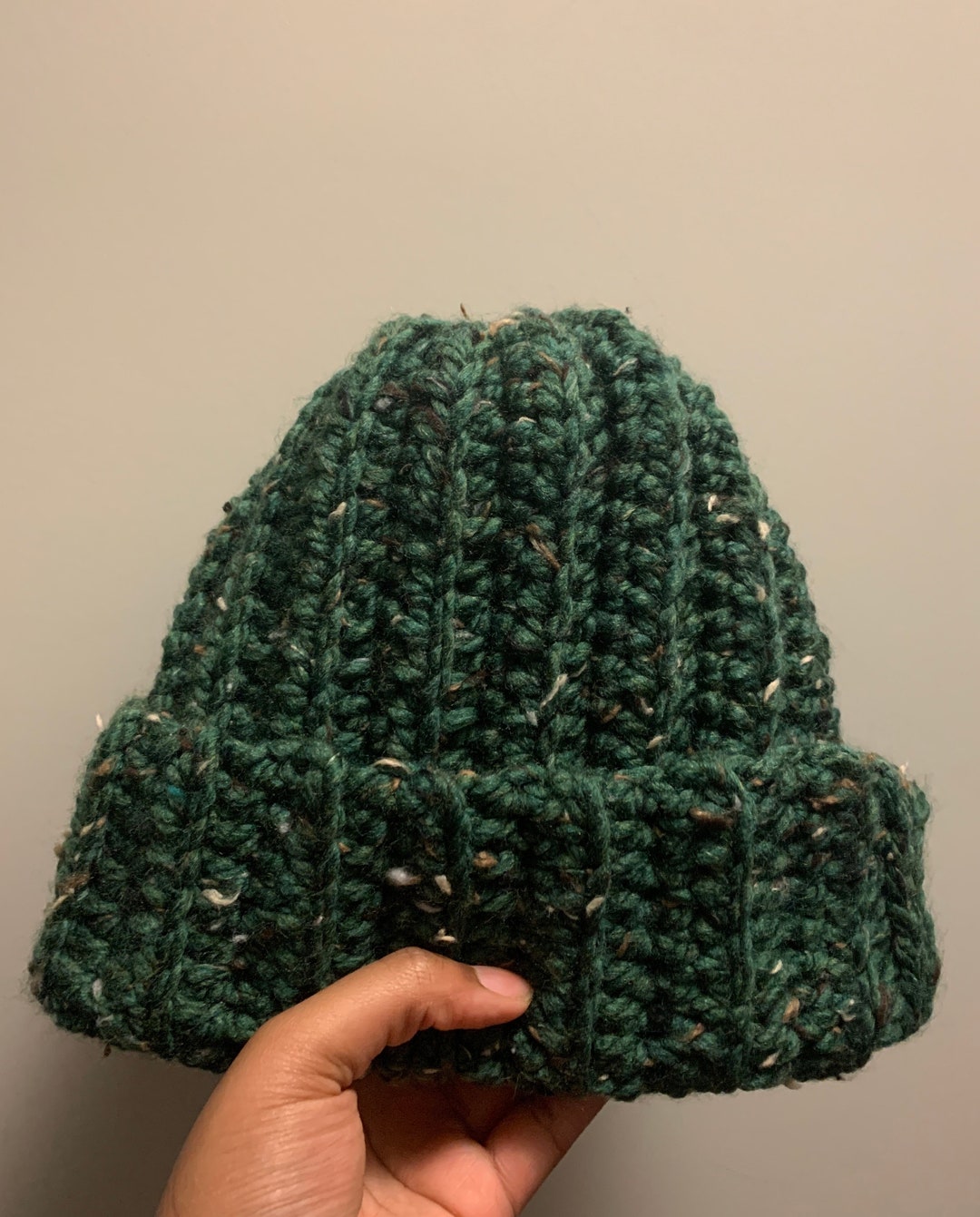 Green Marled Crochet Chunky Beanie - Etsy