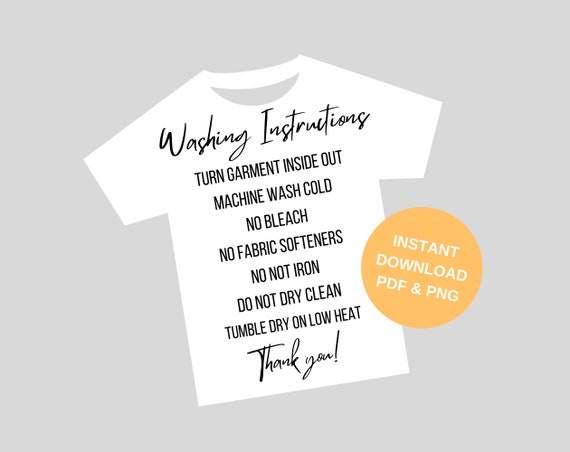 Washing instructions T-shirt care card Shirt washing card | Etsy