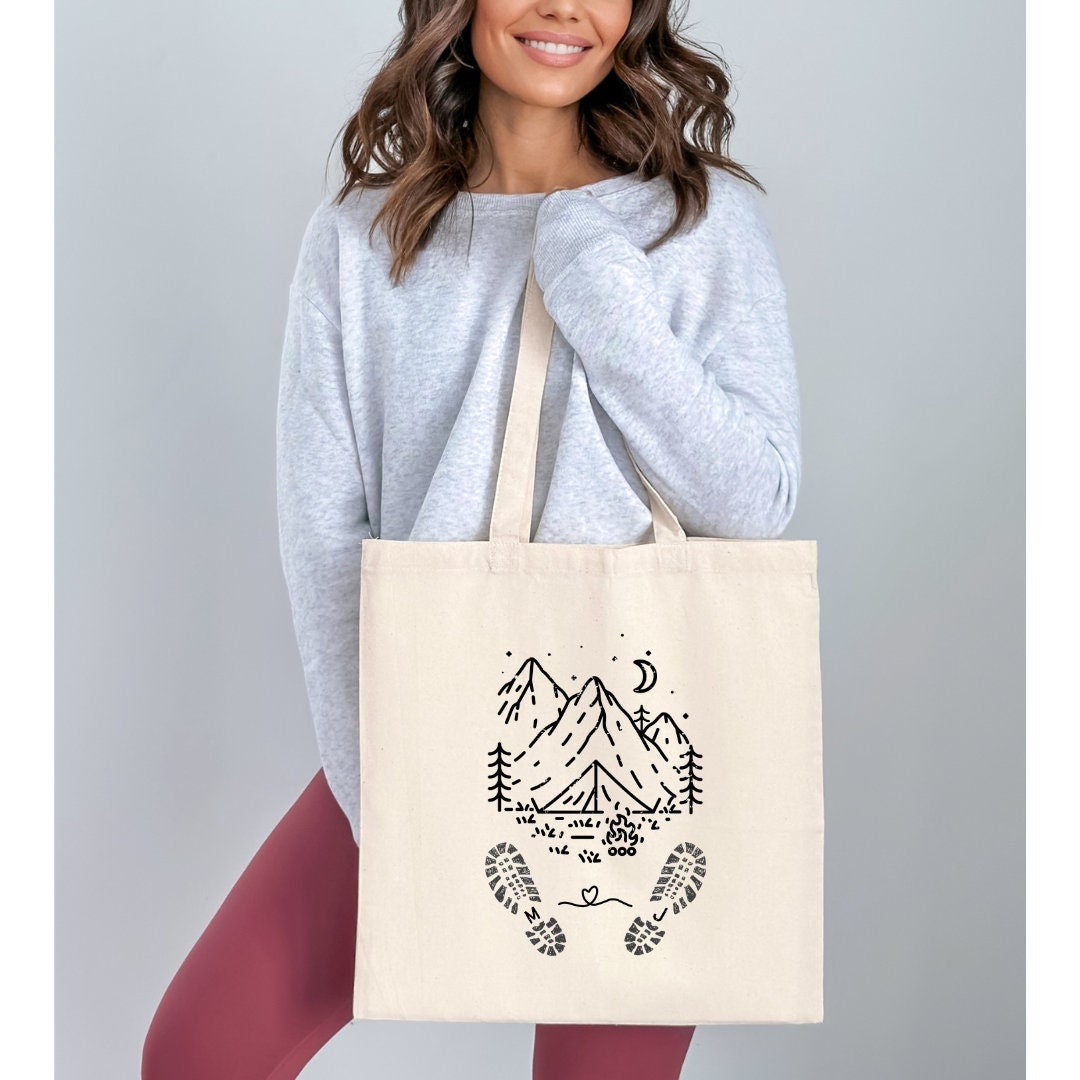 Initial Canvas Tote Bag, Mountain Girls Trip, Boho Bag, Hiking Tote Bag ...