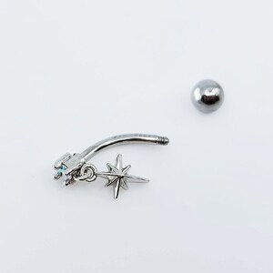 16G Dainty Silver CZ With Dangling Radiant Star #rook, Curved Barbell ...