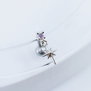 16G Dainty Silver CZ With Dangling Radiant Star #rook, Curved Barbell ...