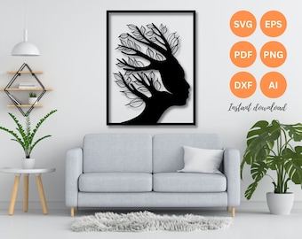 Woman Face Tree Wall Art SVG | Laser Cut Files (digital Download) - Etsy