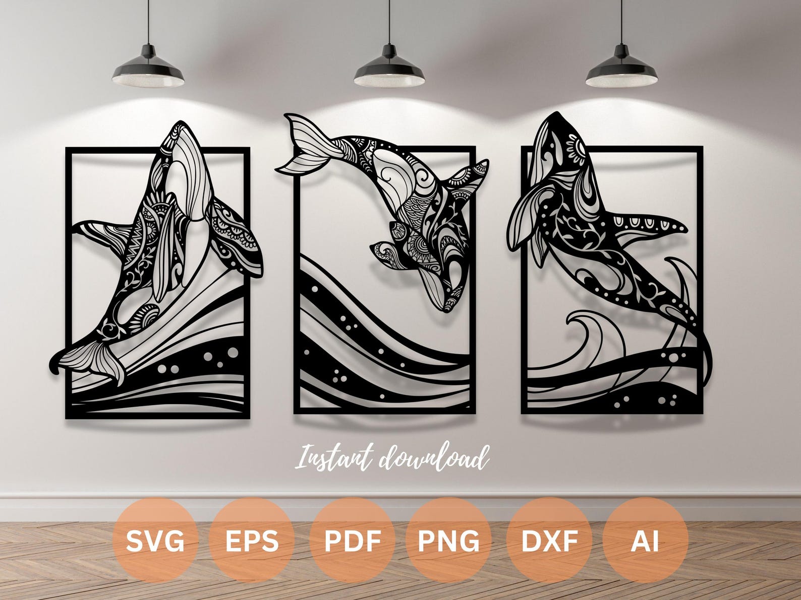 Orca Wall Art Svg Dxf EPS AI Png and PDF Files Plasma Cut File Wall Art ...