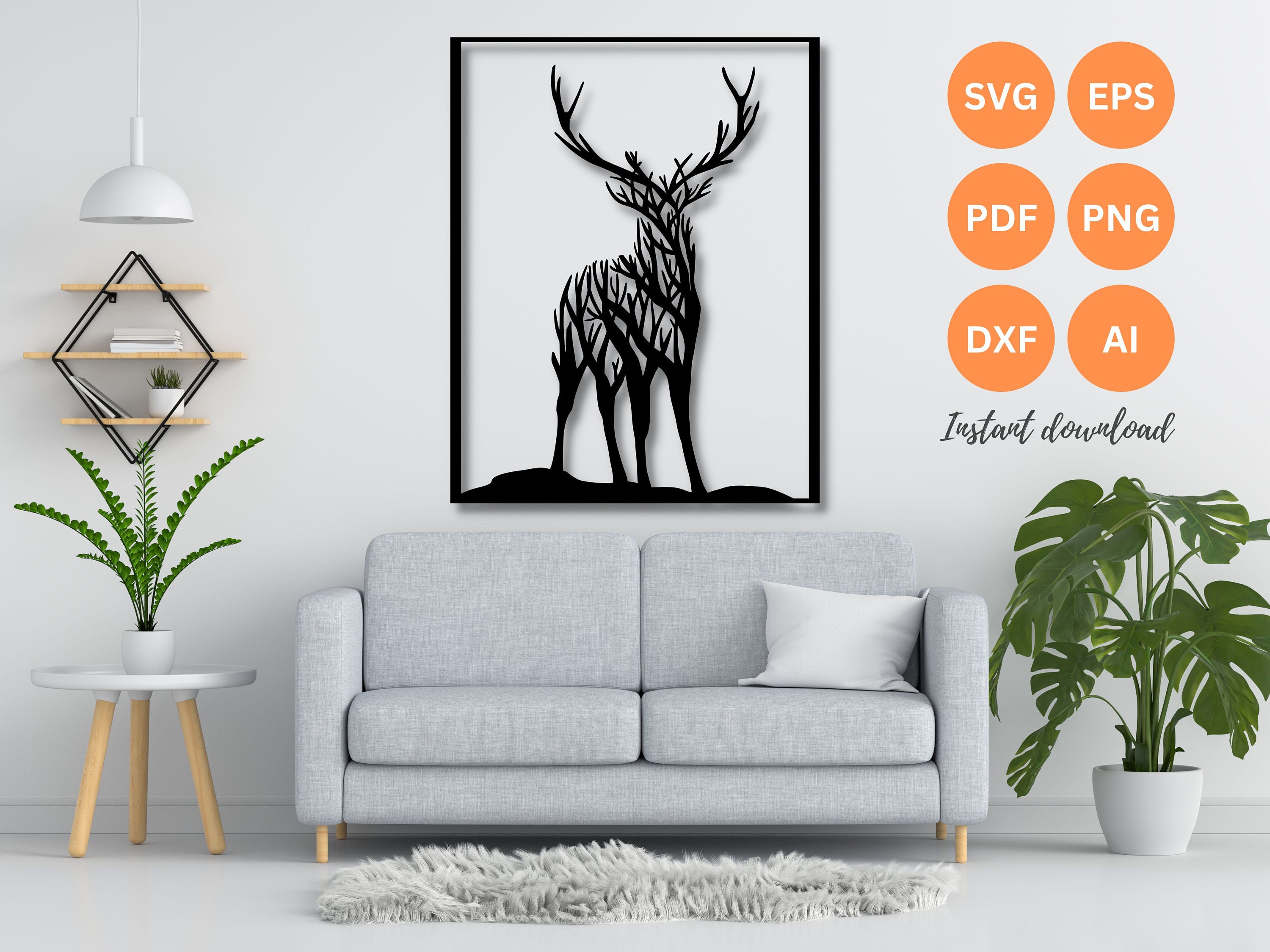 Deer Wall Art Svg Dxf EPS AI Png and PDF Files - Etsy