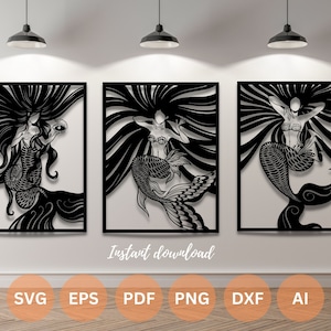 Mermaid Wall Art Mermaid Silhouette Mermaid SVG Dxf EPS AI Plasma Cut ...