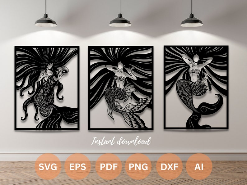 Mermaid Wall Art | Mermaid Silhouette | Mermaid SVG | Dxf | EPS | AI ...