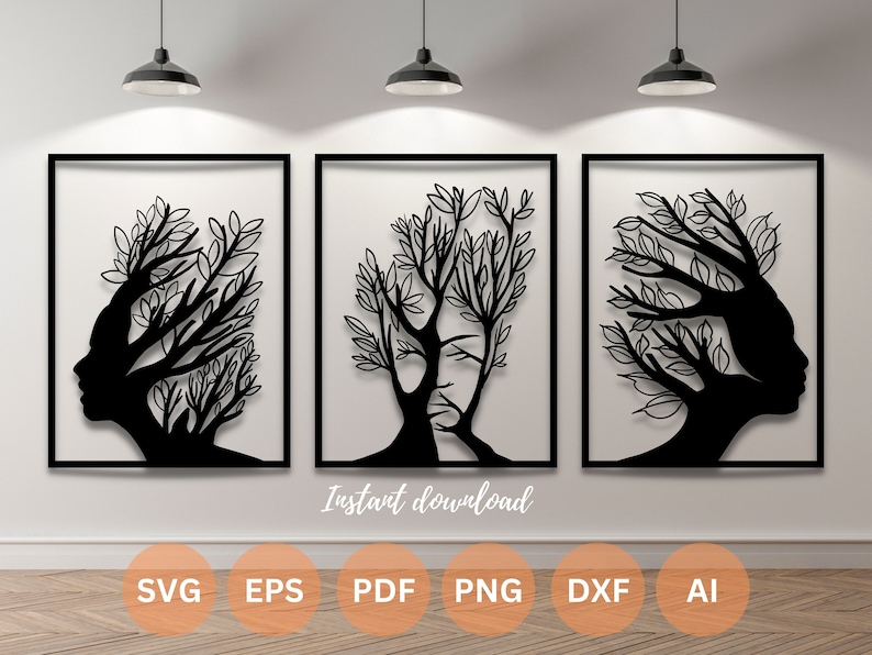 Woman Face Tree Wall Art SVG | Laser Cut Files - Etsy