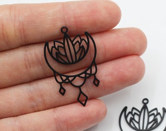 Stainless Steel Crescent Moon Lotus Charm, Steel Lotus Charm, Crescent Moon Pendant, Earring ...