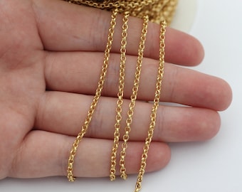 5mm 24k Shiny Gold Plated Rolo Chain, Gold Round Link Chain, Gold Rolo ...