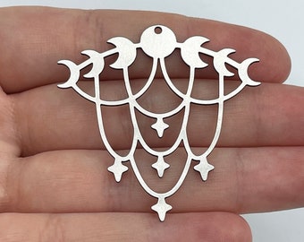 Stainless Steel Crescent Moon Lotus Charm, Steel Lotus Charm, Crescent Moon Pendant, Earring ...